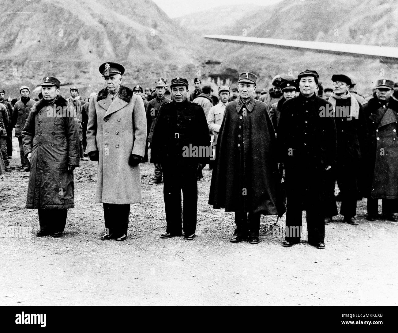 Peace mission reviews troops at Yenan field, China, March 28, 1946 ...