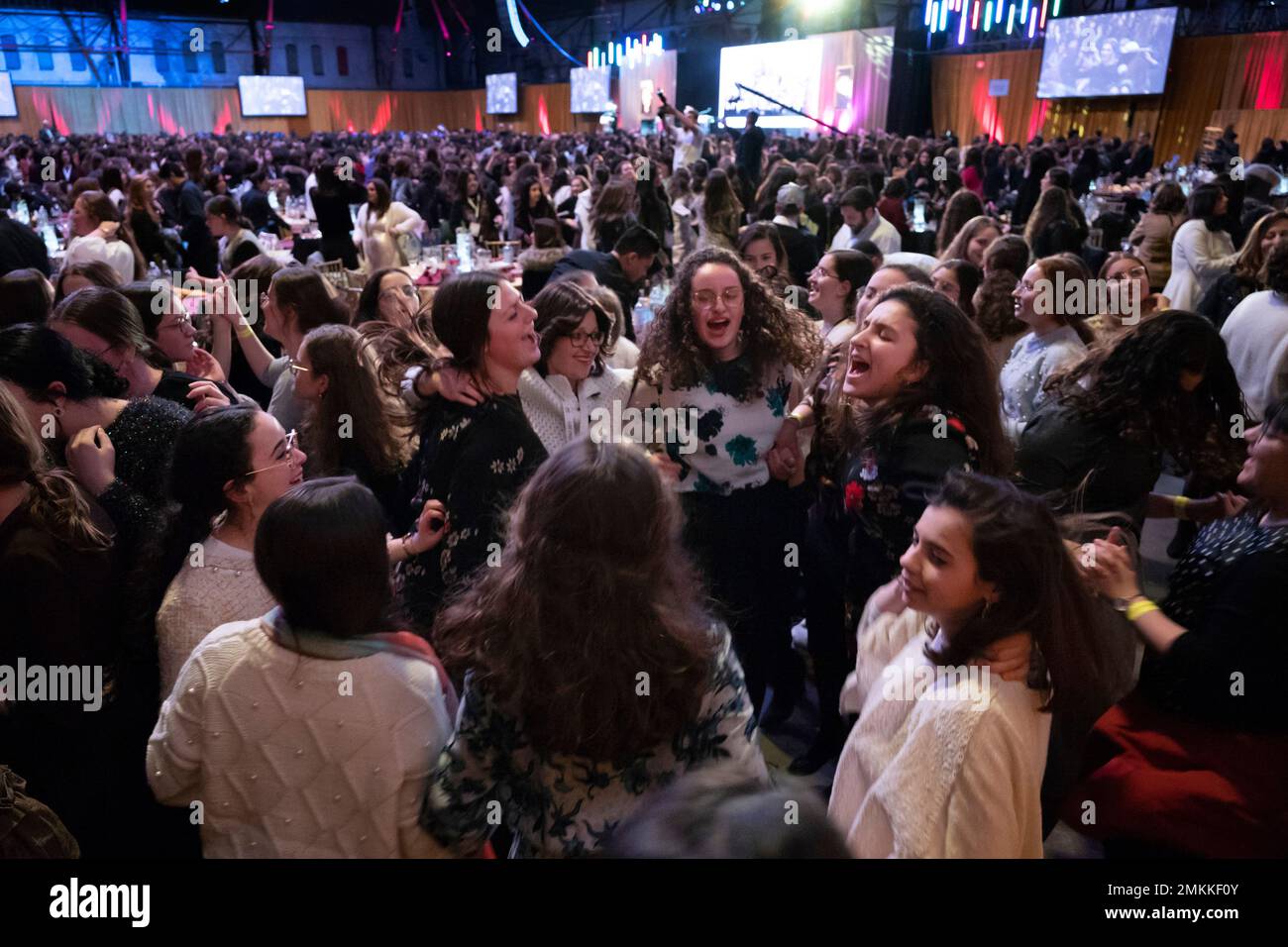In this Sunday, Jan. 27, 2019 photo, Jewish girls celebrate their ...