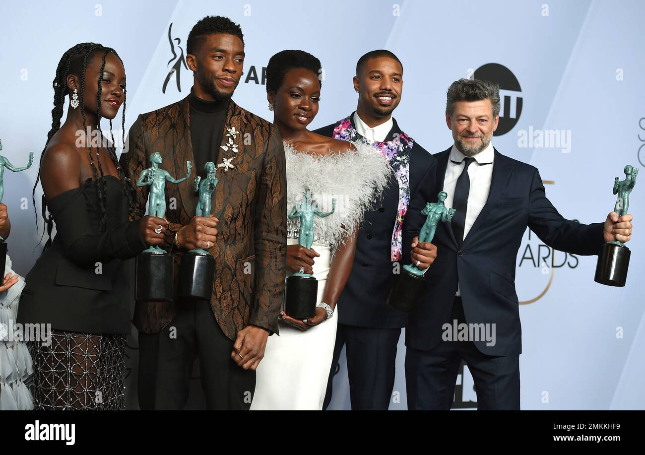 Lupita Nyong'o, from left, Chadwick Boseman, Danai Gurira, Michael B ...