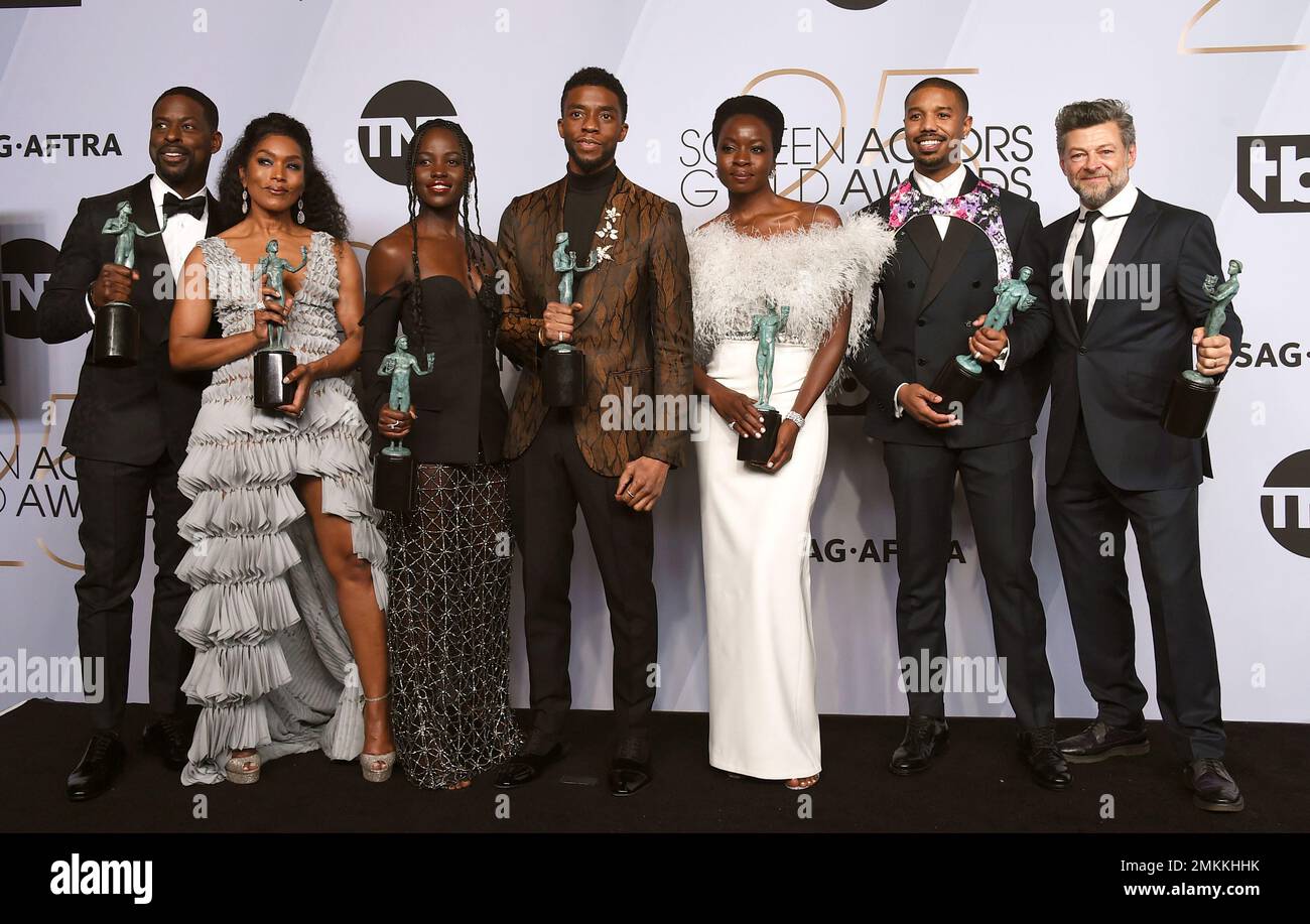Sterling K. Brown, from left, Angela Bassett, Lupita Nyong'o, Chadwick ...