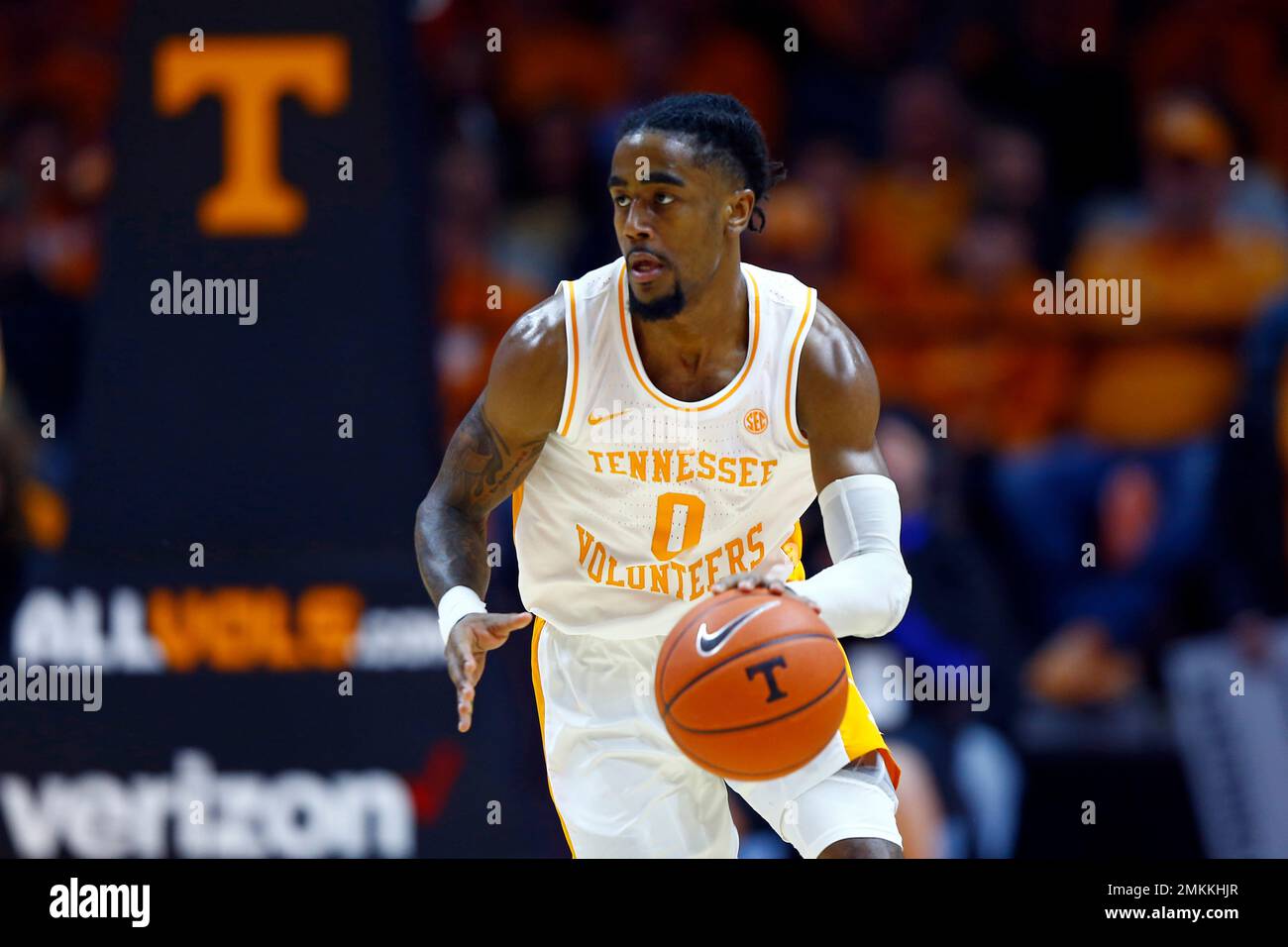 Tennessee guard Jordan Bone (0) drives the ball up court in the second ...