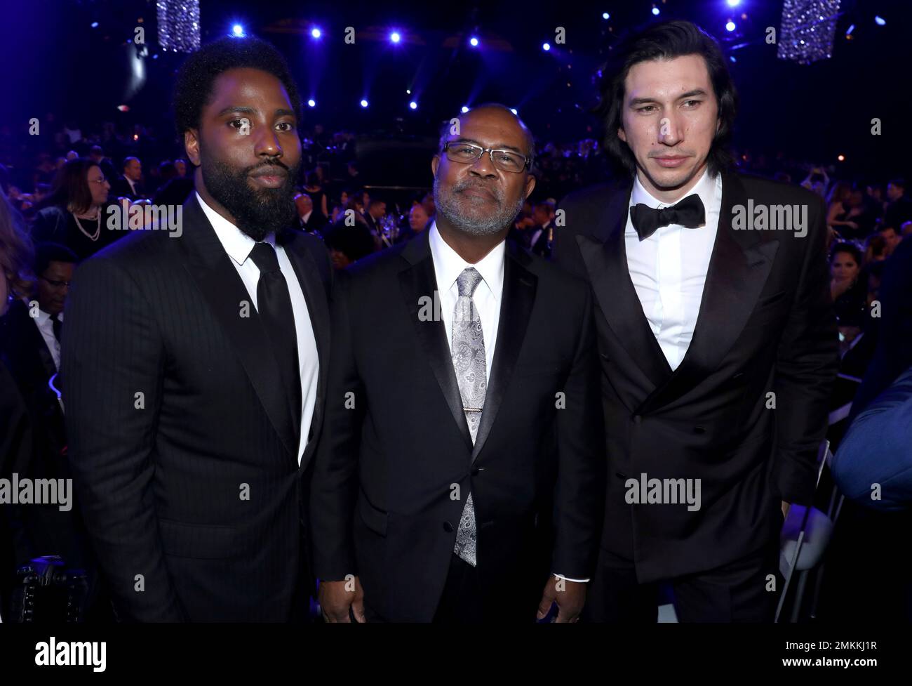 John David Washington, from left, Ron Stallworth and Adam Driver attend ...