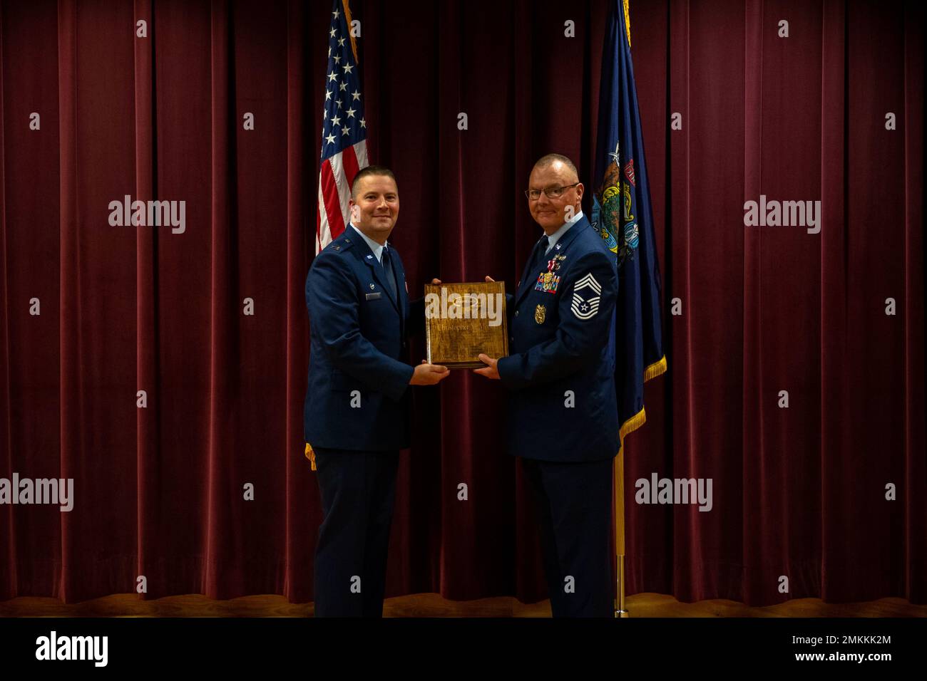 U.S. Air National Guard Chief Master Sgt. Christopher Morin holds his ...