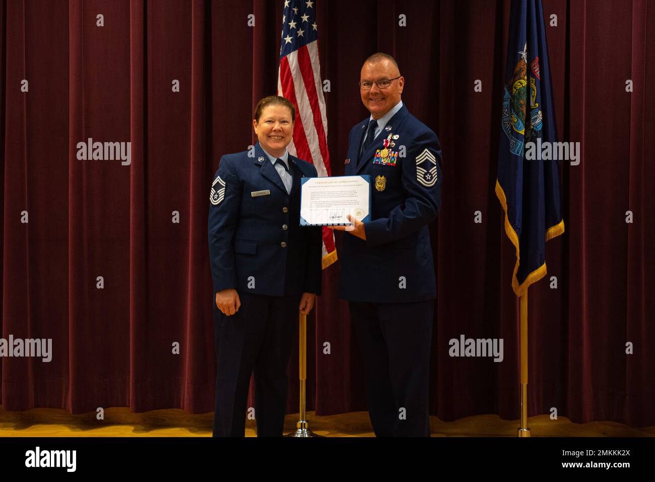 U.S. Air National Guard Chief Master Sgt. Christopher Morin holds his ...