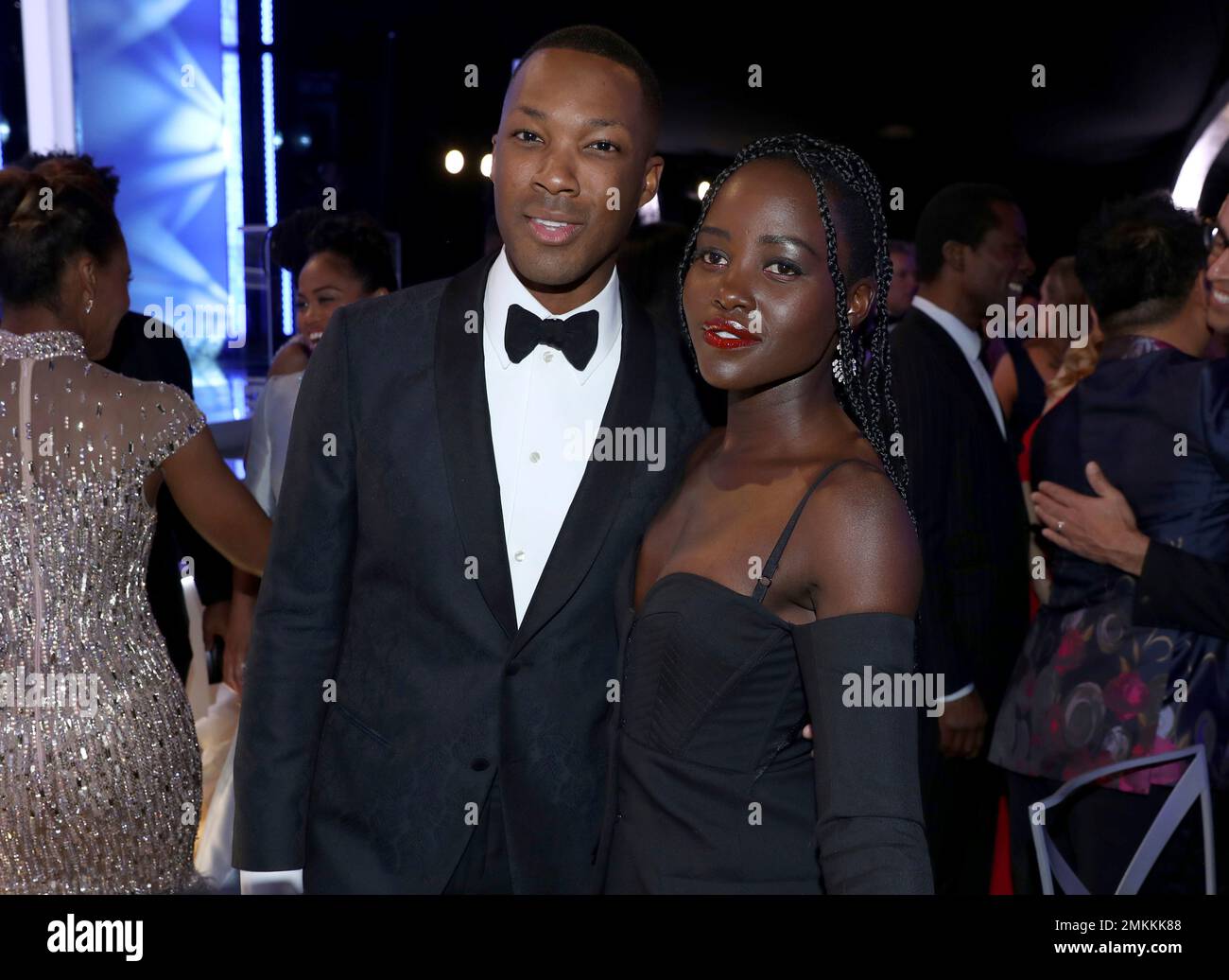 Corey Hawkins, left, and Lupita Nyong'o attend the 25th annual Screen ...