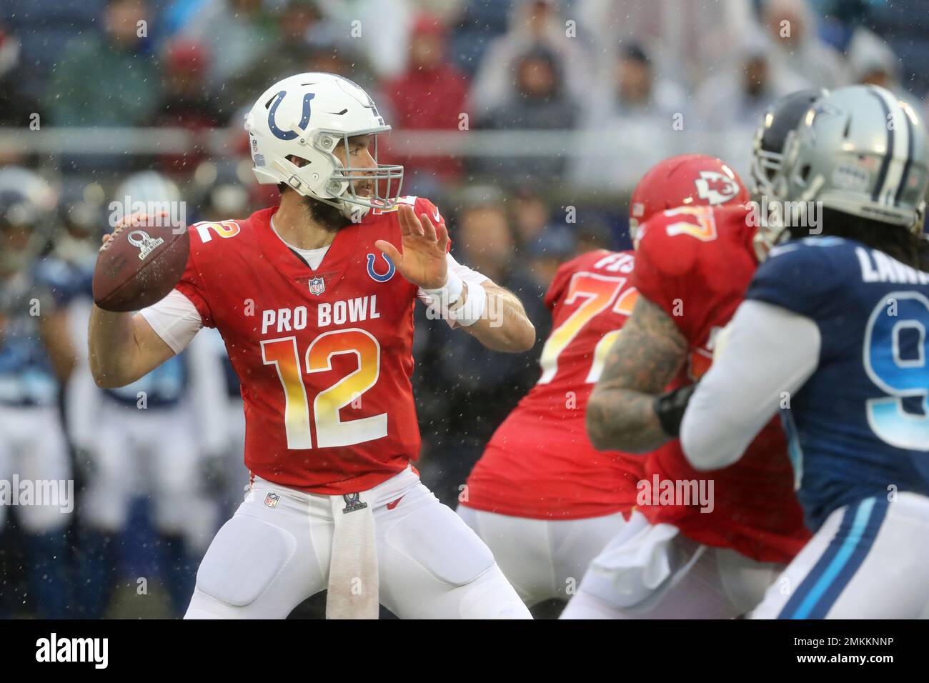 AFC quarterback Andrew Luck #12 in action against the NFC during the ...