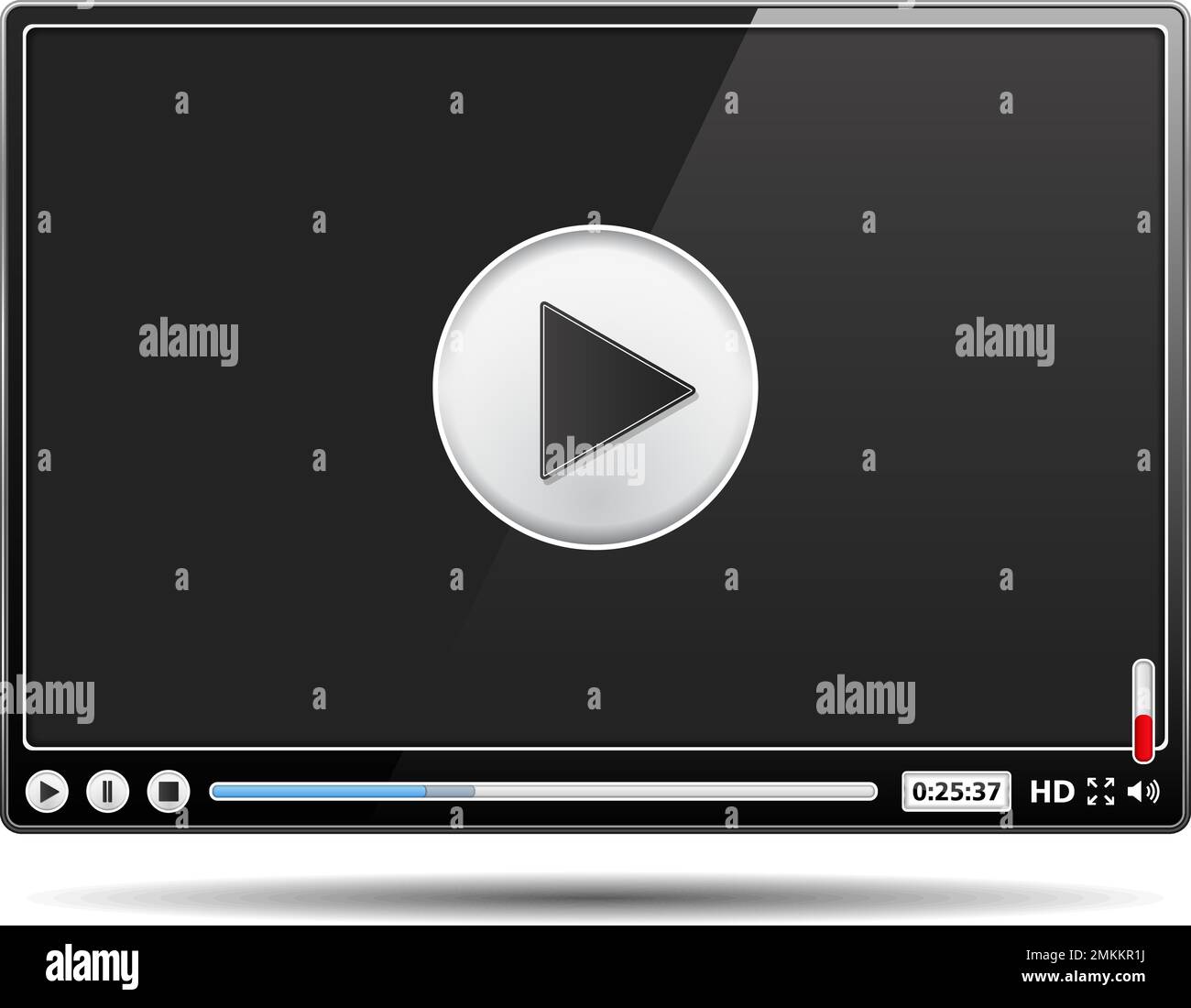 Black glossy video player template on white background, vector eps10 ...