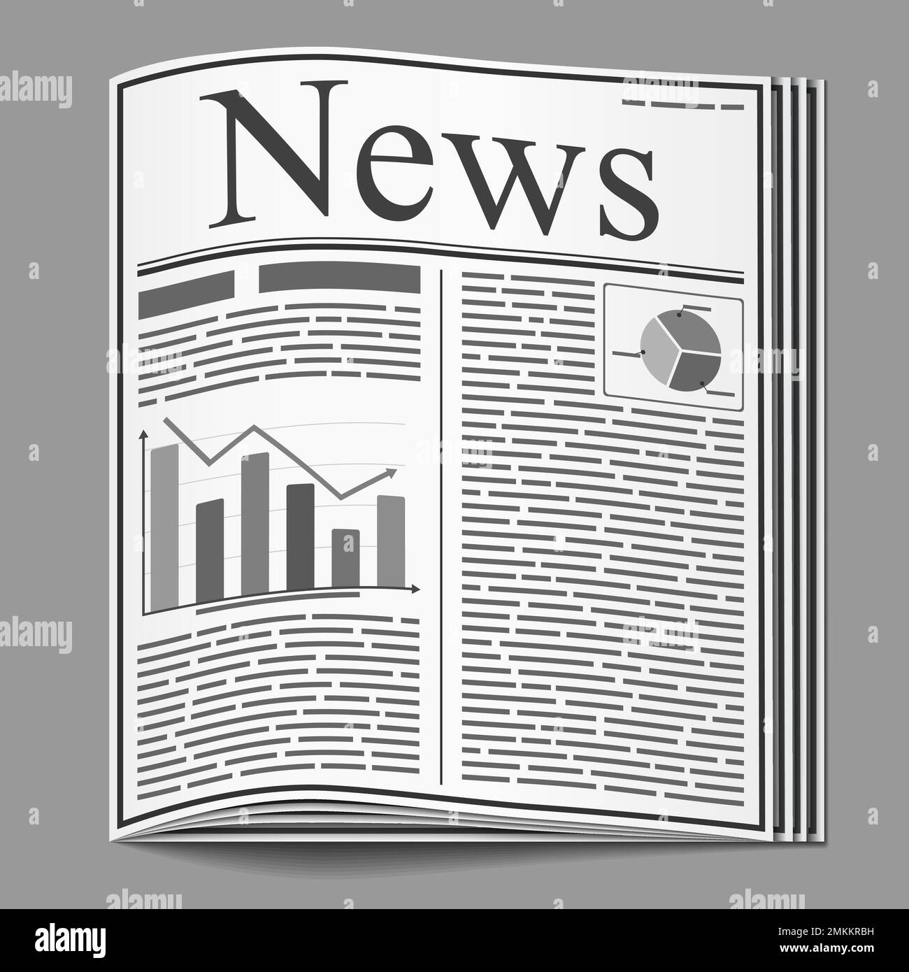 Newspaper with an abstract text and graphs on the front page, vector ...