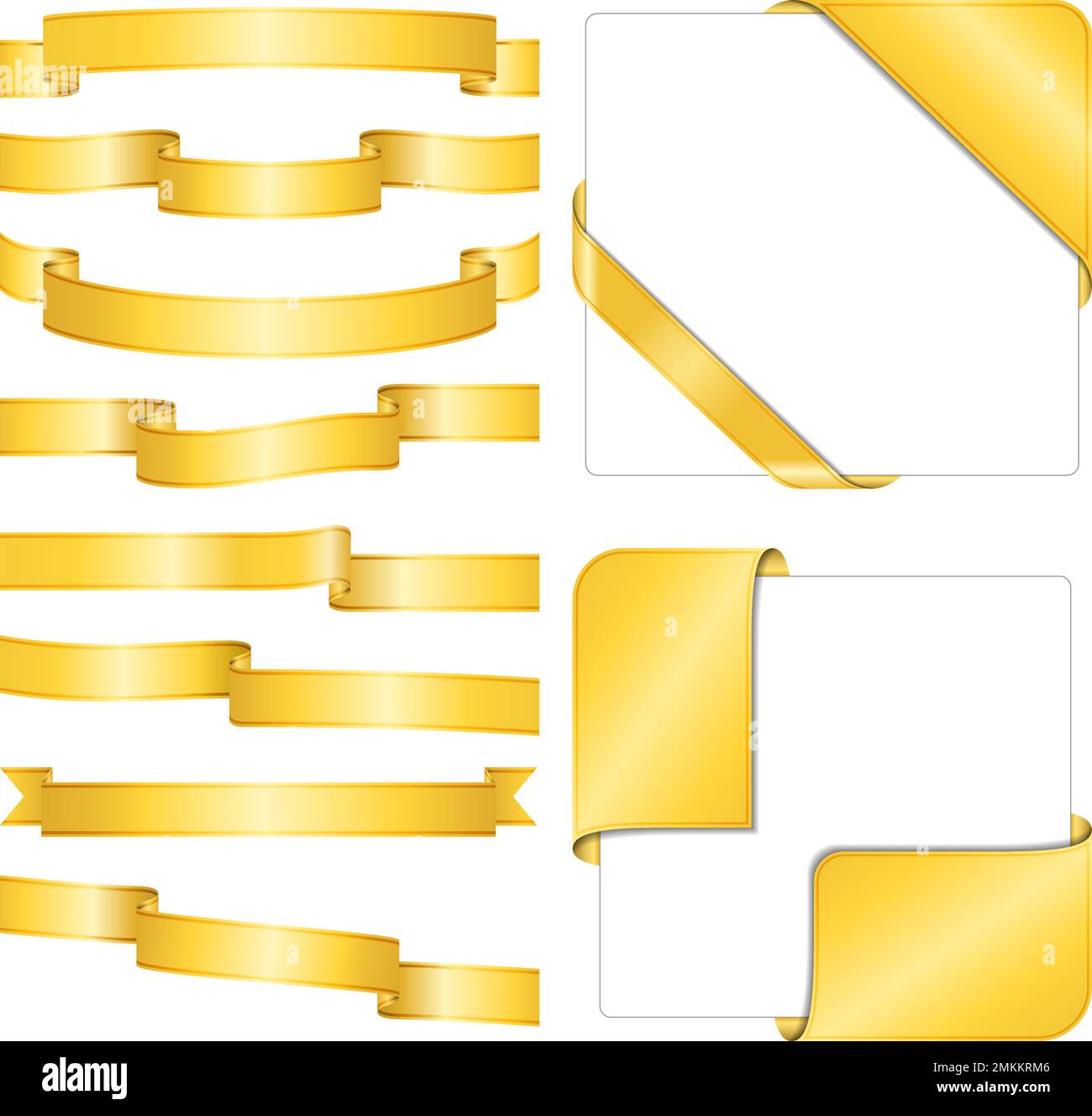 Set of different golden ribbons on white background, vector eps10 ...