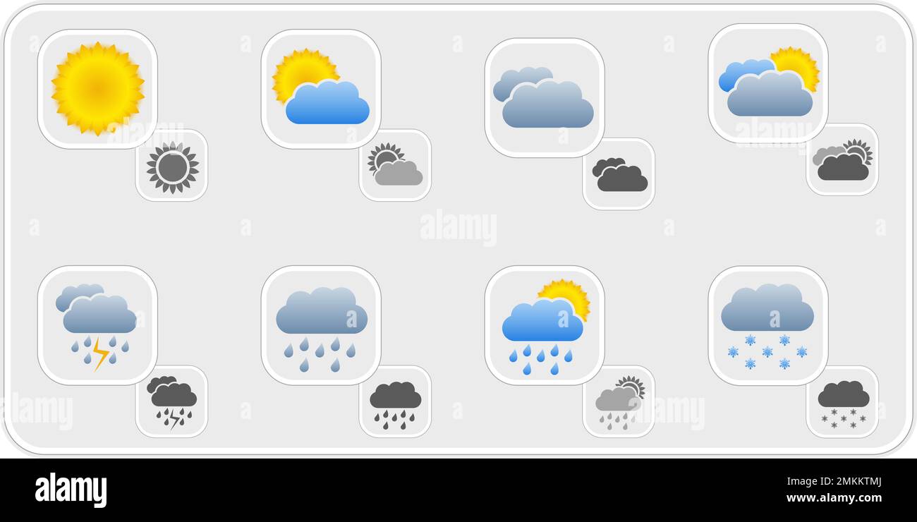 Set of weather icons, color and gray versions, vector eps10 ...