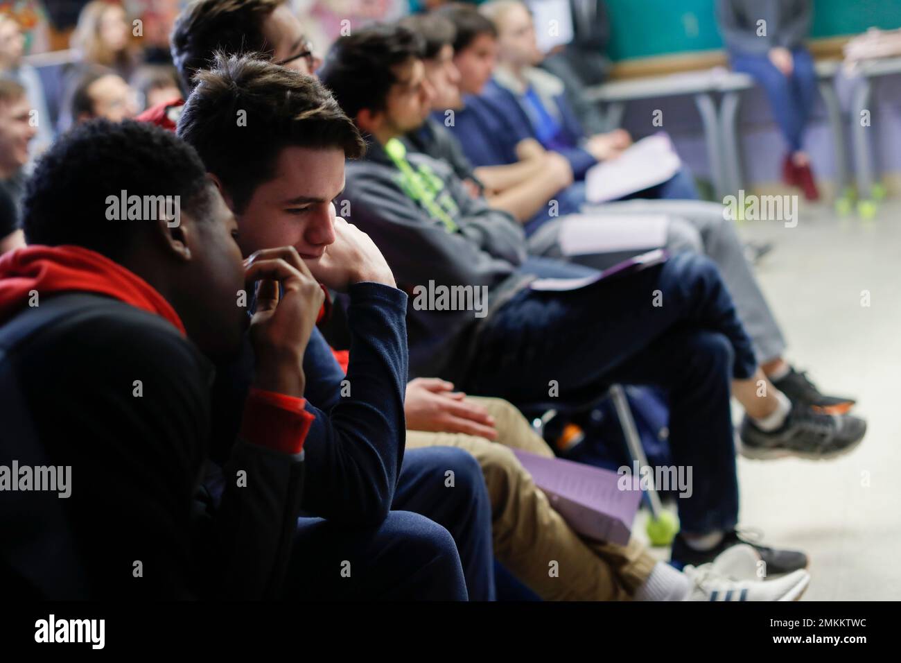 In this Thursday, Jan. 24, 2019, photo students discuss as social ...