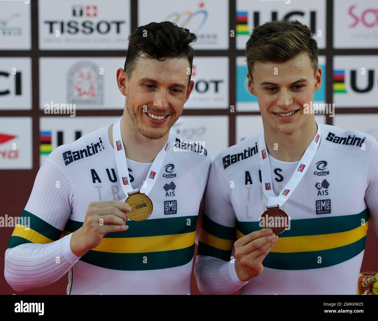 Gold medalist Australia's Thomas Clarke, left, and sliver medalist ...