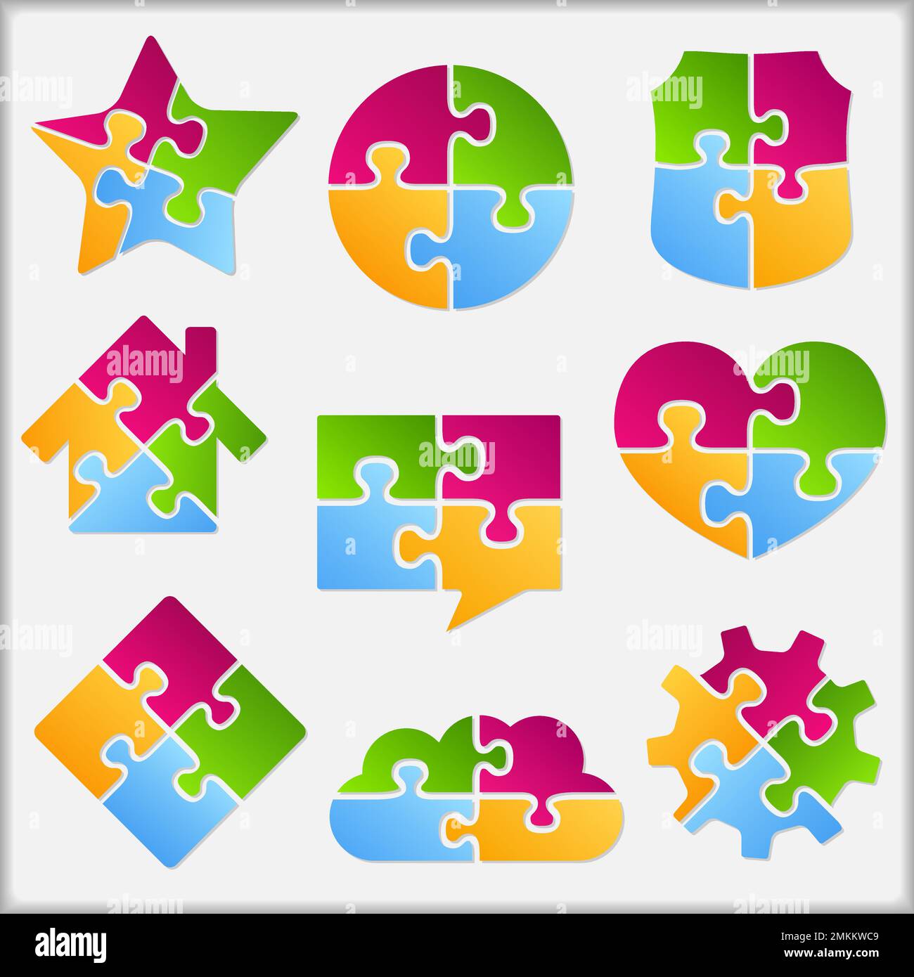 Set Of Different Objects Made Of Puzzle Pieces Design Elements For Your Logo Vector Eps10