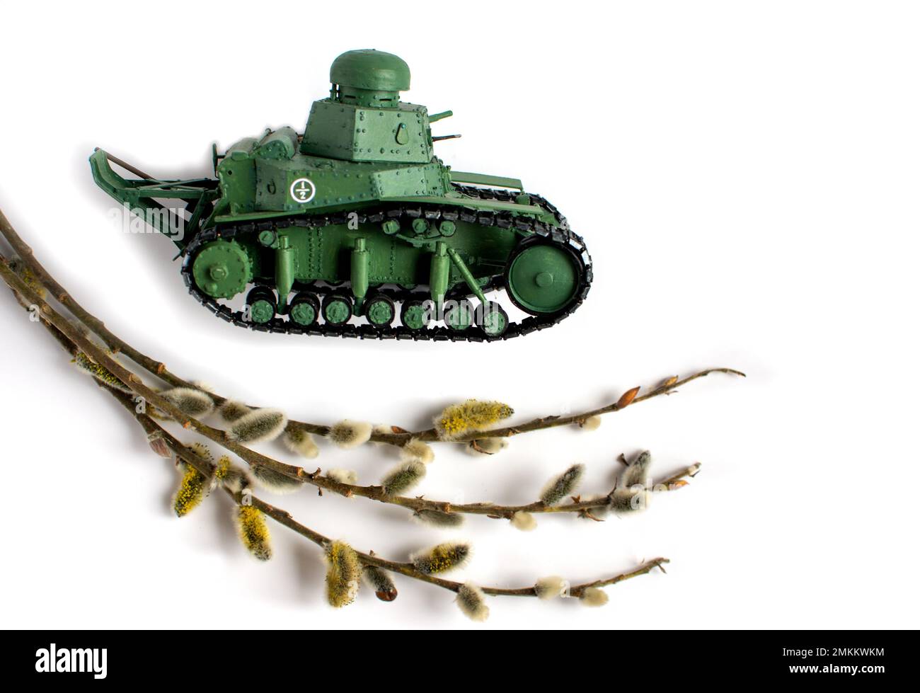 Model of an old Soviet tank made of paper on a white background. Willow ...