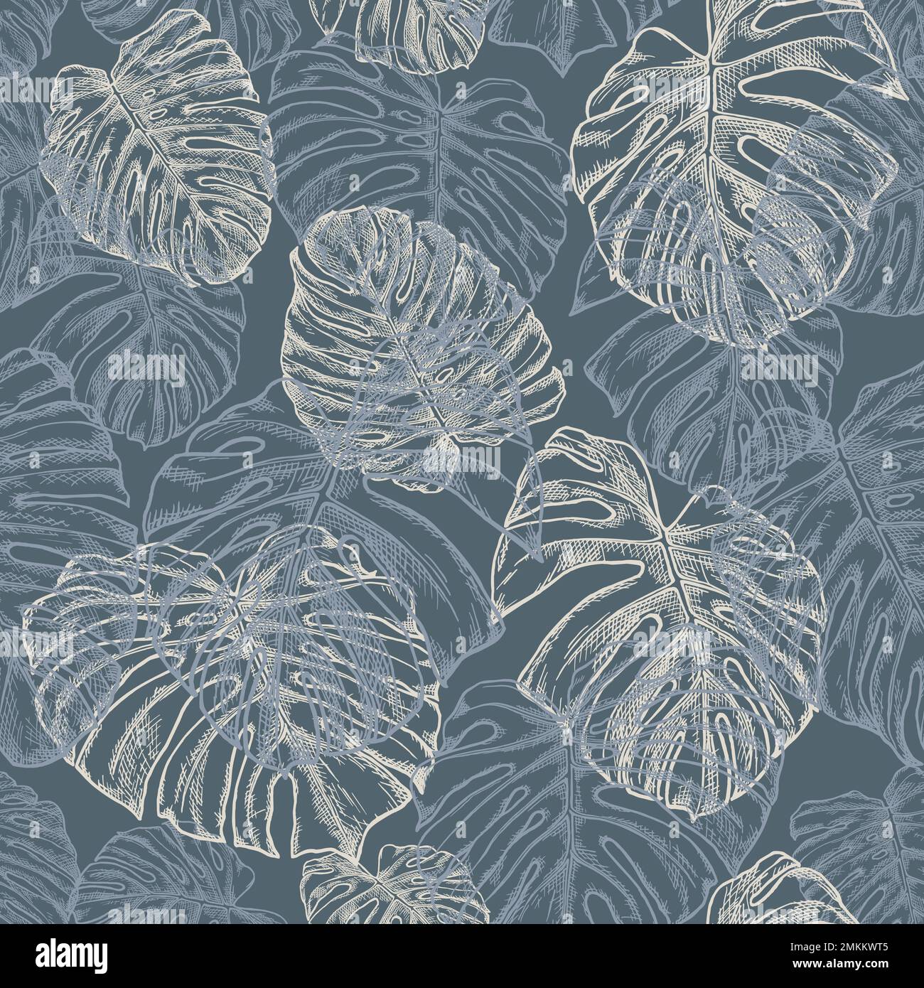 Botanical seamless pattern with leaves of tropical plants on dark gray ...