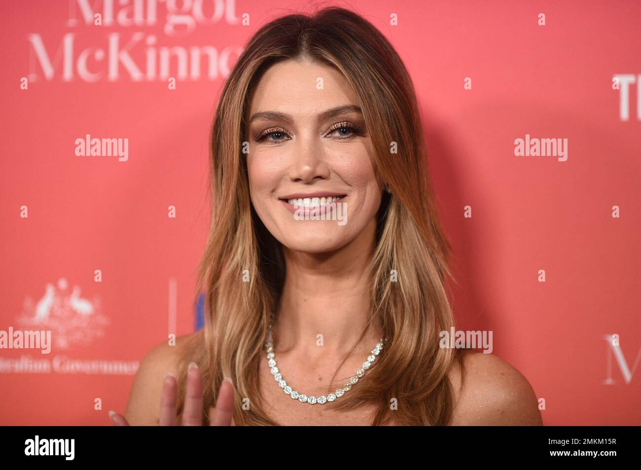 Delta Goodrem arrives at the G'Day USA Arts Gala on Saturday, Jan. 28, 2023, at the Skirball ...