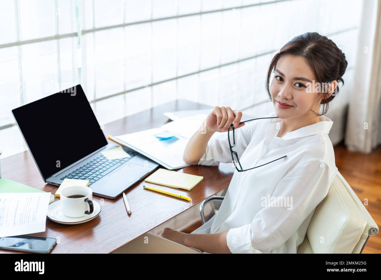 Business woman use the computer Stock Photo - Alamy