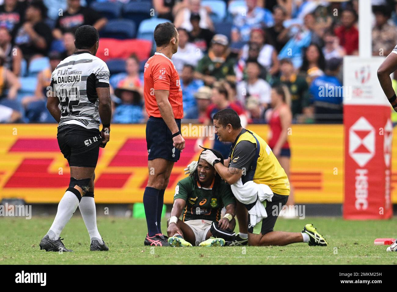 Jaiden Baron of South Africa goes down injured during the HSBC Sydney ...