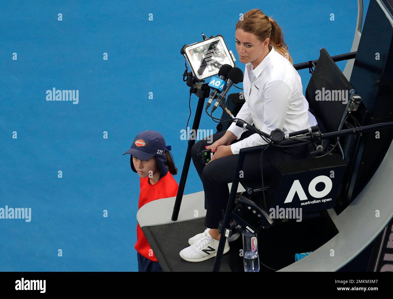 Chair umpire Louise Azemar Engzell officiates the women's singles final ...
