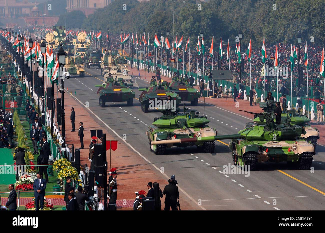 Indian army tanks and other military equipment roll past Rajpath, the ...