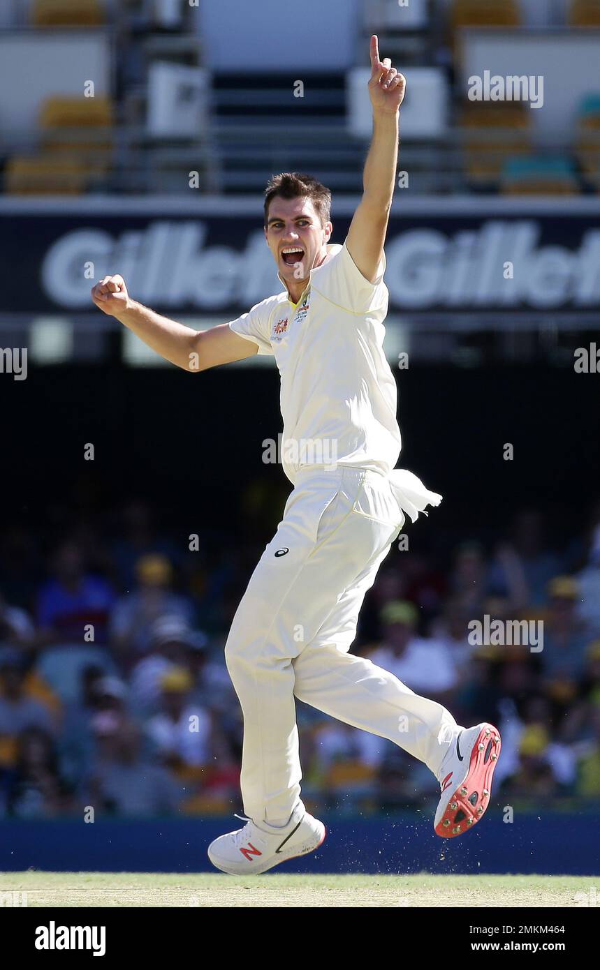 Australia's Pat Cummins celebrates after he got the wicket of Sri Lanka ...
