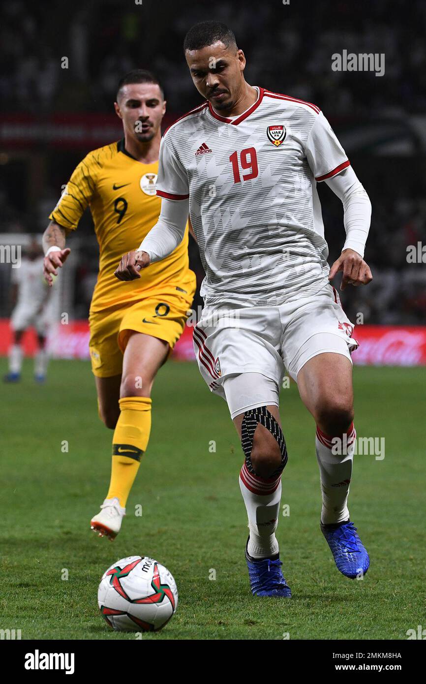 United Arab Emirates' defender Ismail Ahmed controls the ball in front ...