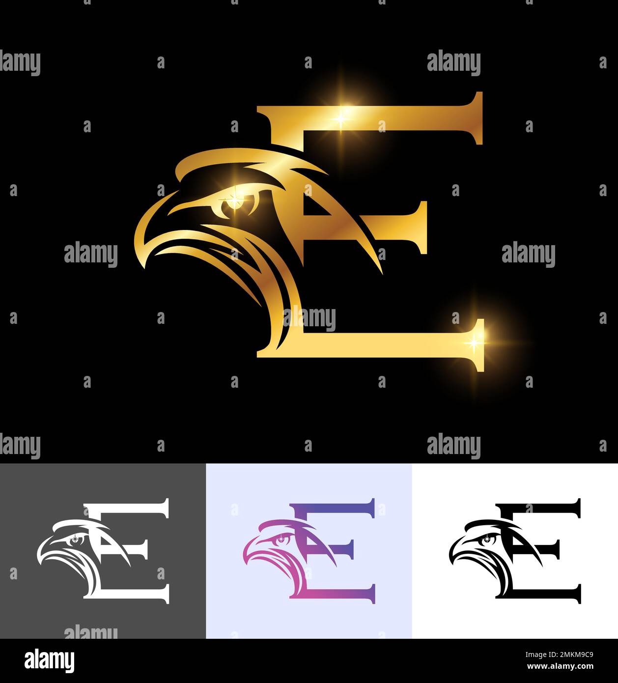 A vector illustration set of Golden Eagle Monogram Logo letter E Vector Sign Stock Vector Image ...