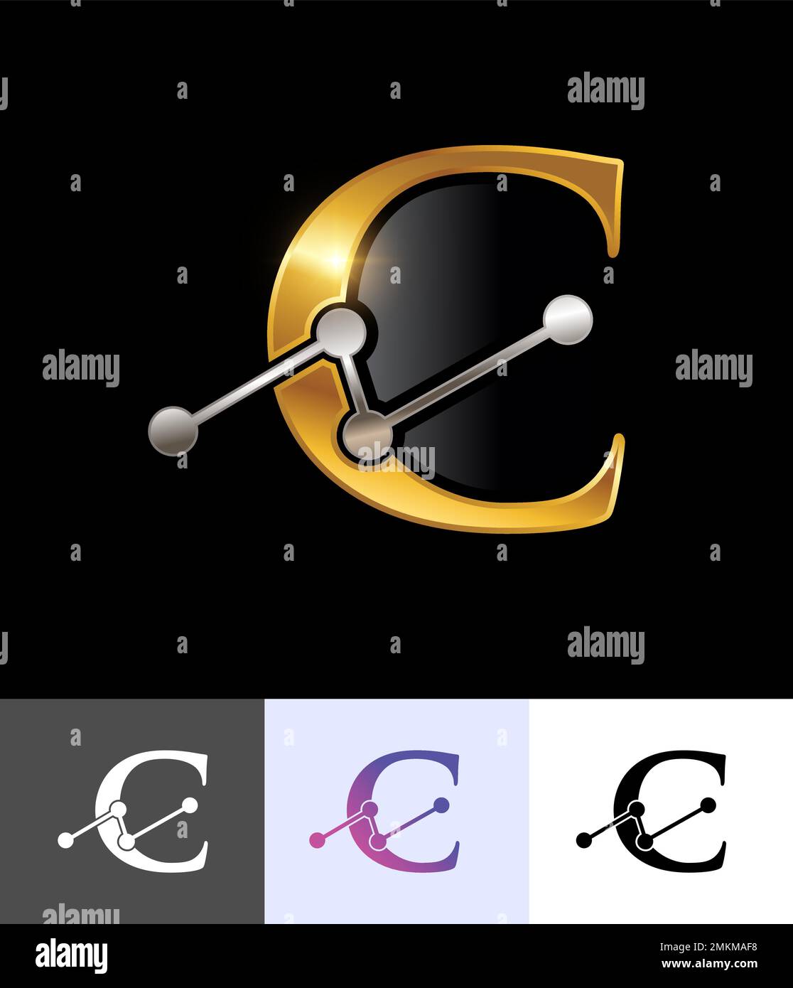 A vector illustration set of Golden Technology Monogram Logo Letter C ...