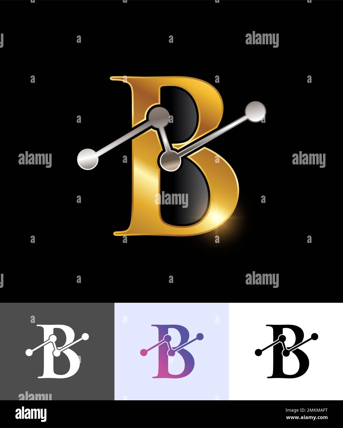 A vector illustration set of Golden Technology Monogram Logo Letter B ...