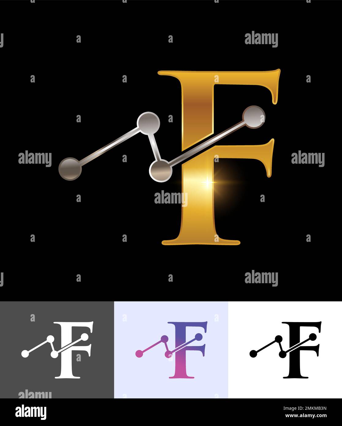 A vector illustration set of Golden Technology Monogram Logo Letter F ...