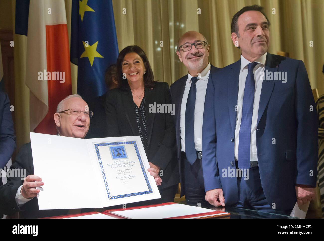 From left to right, Israeli President Reuven Rivlin, Paris' mayor Anne ...