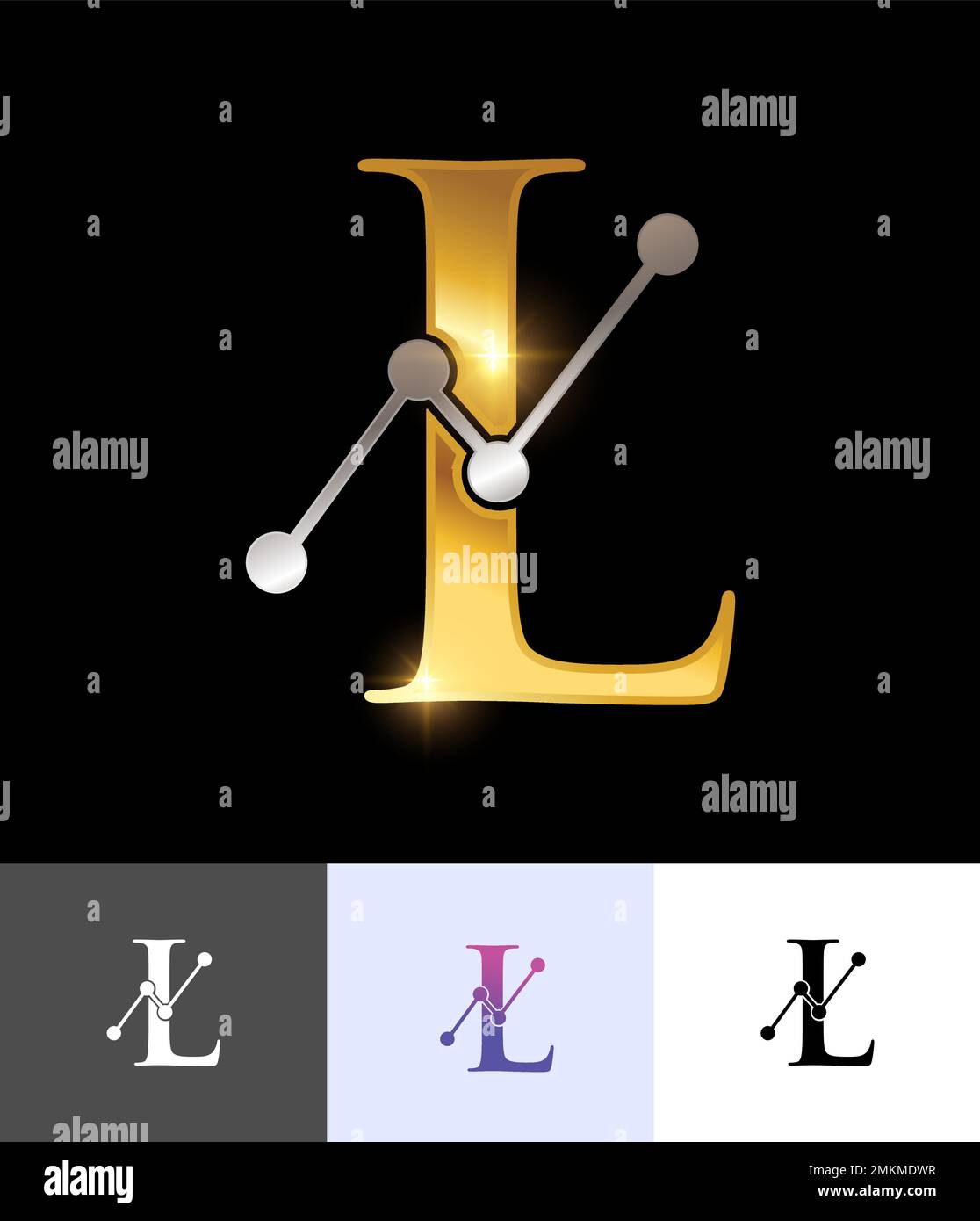 A vector illustration set of Golden Technology Monogram Logo Letter L ...