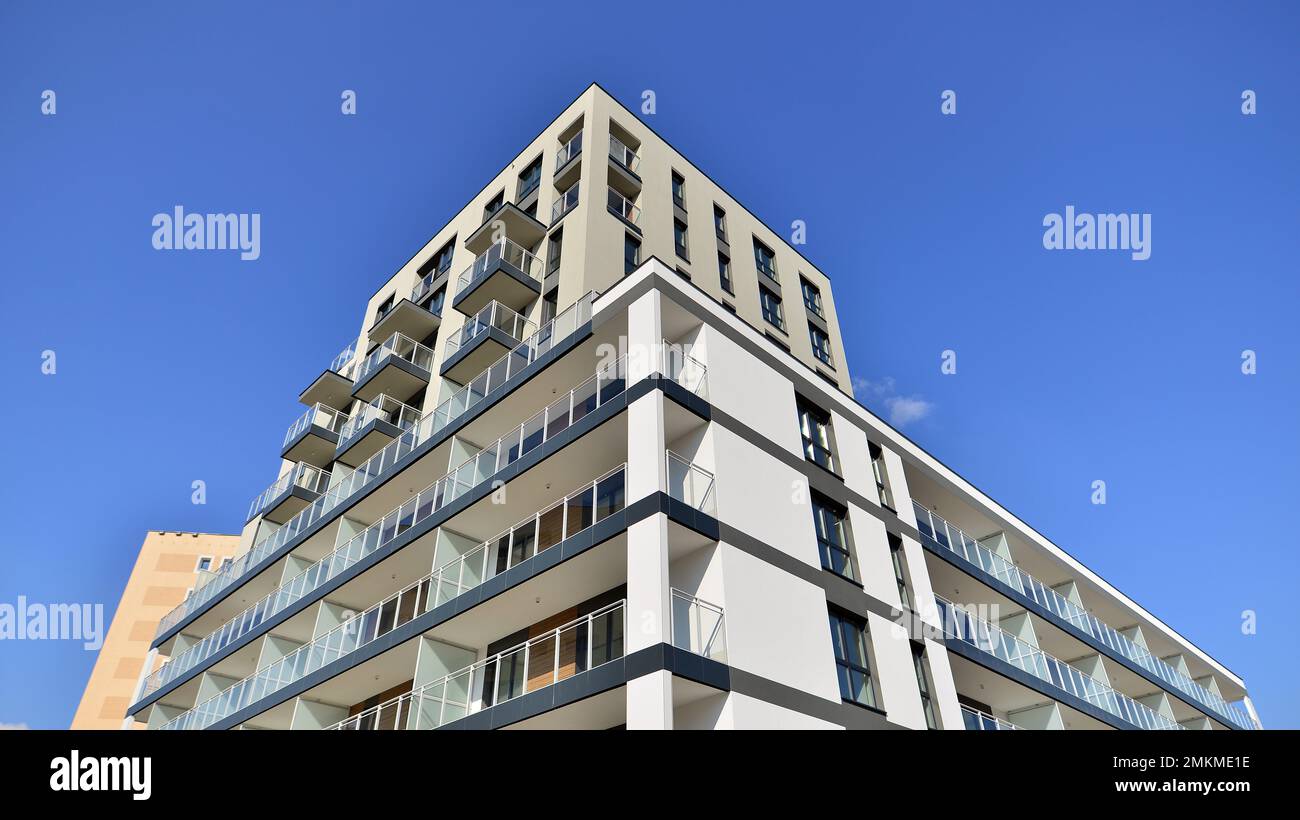 Modern apartment building in sunny day. Exterior, residential house ...