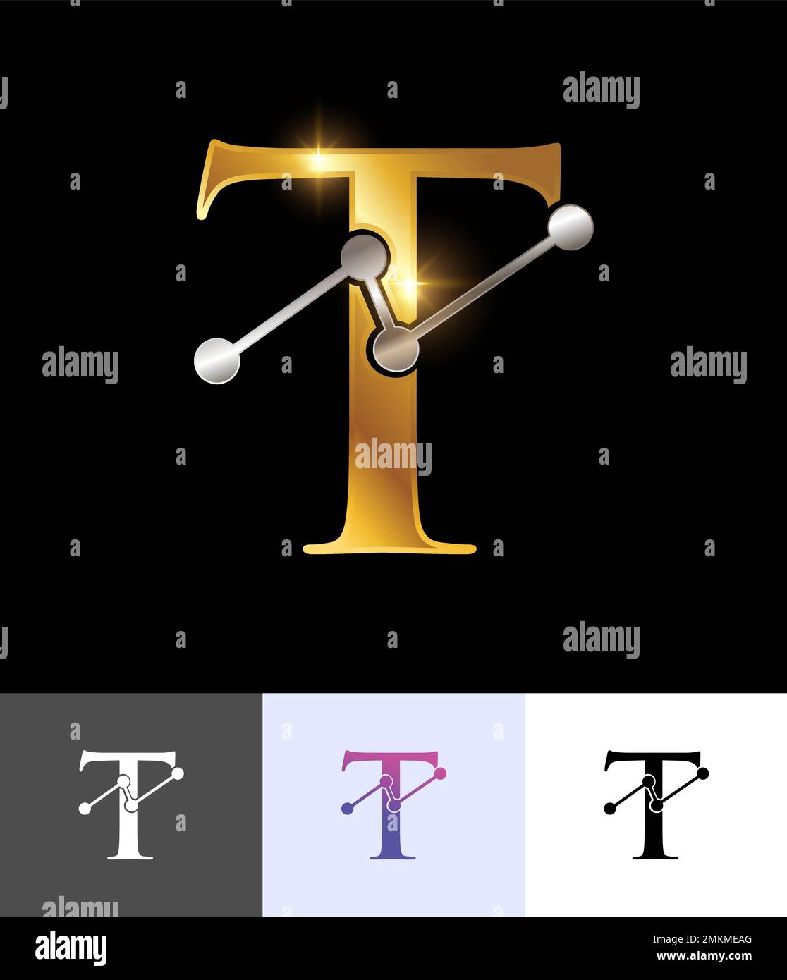 A vector illustration set of Golden Technology Monogram Logo Letter T ...