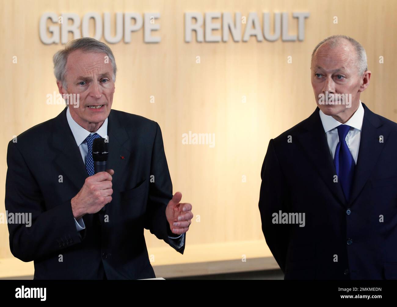 Newly appointed Renault chairman Jean-Dominique Senard, left, and ...