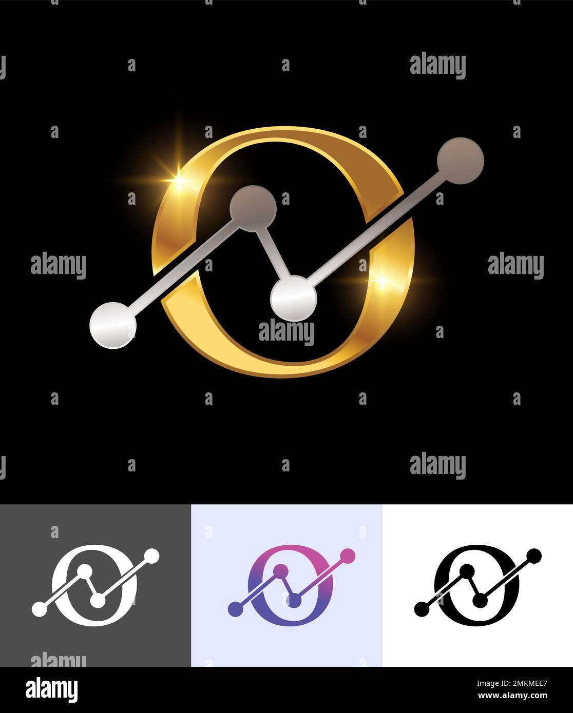 A vector illustration set of Golden Technology Monogram Logo Letter O ...