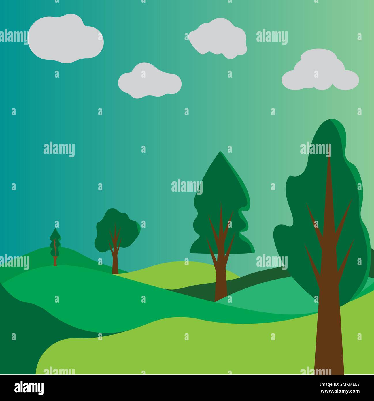 Green Nature Trees Vector Landscape Natural Scenery Minimalist Abstract ...