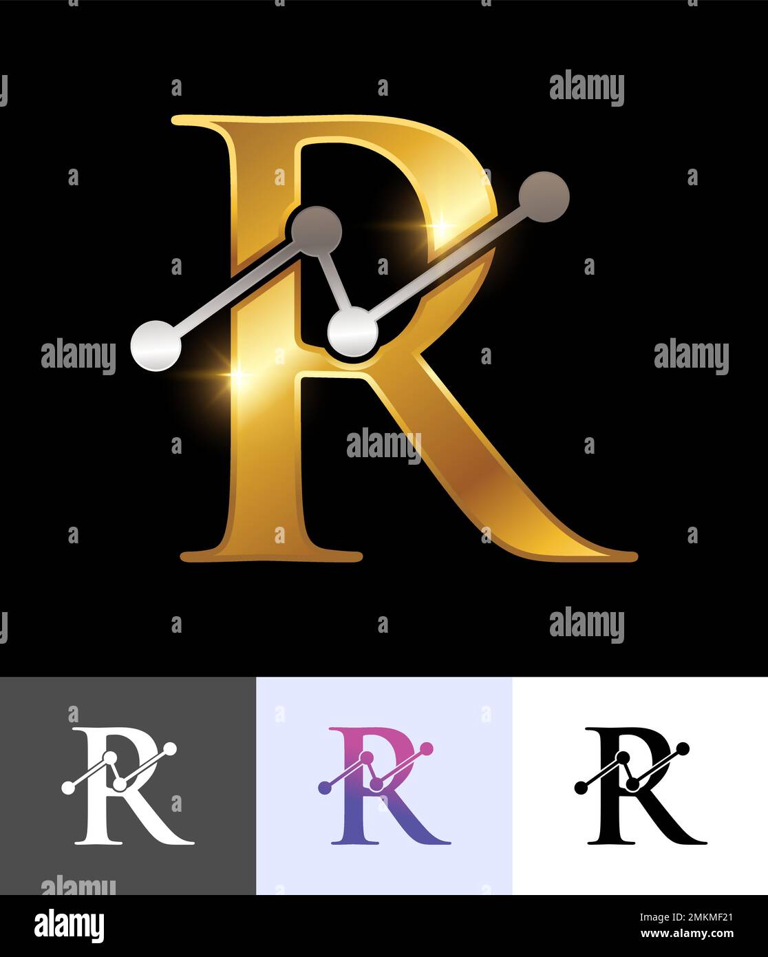 A vector illustration set of Golden Technology Monogram Logo Letter R ...