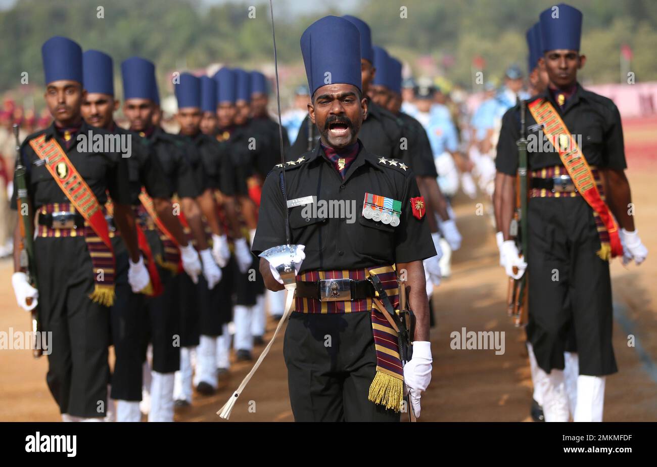 Leader of an Indian army contingent shouts a command as they ...