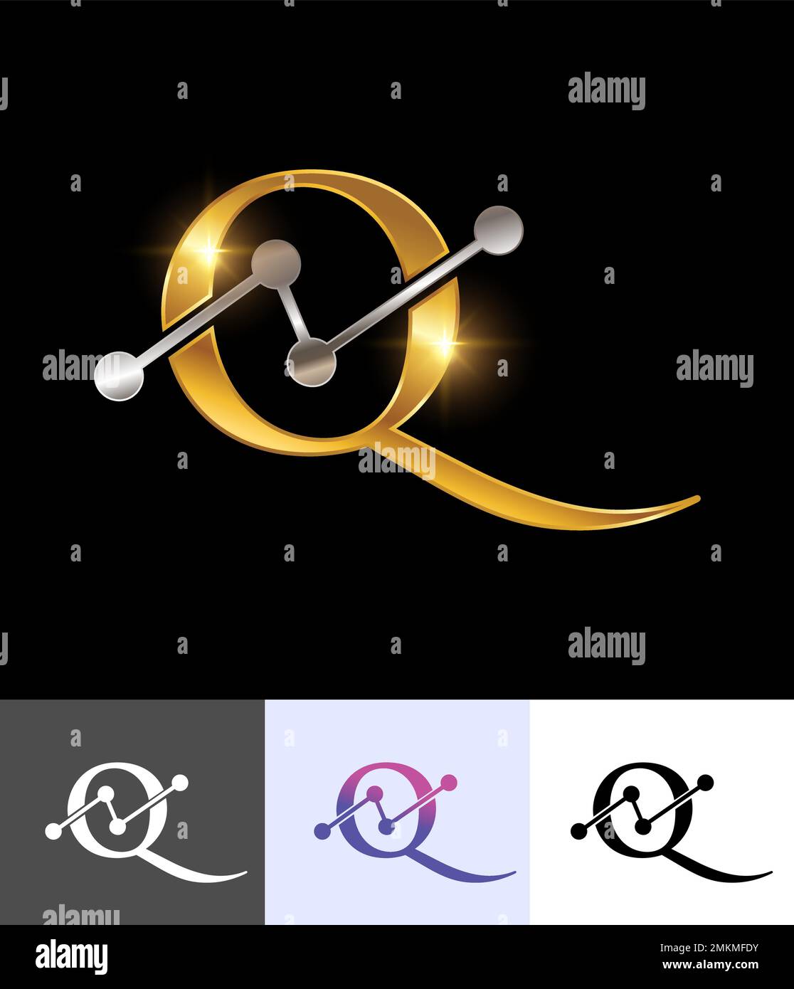 A vector illustration set of Golden Technology Monogram Logo Letter Q ...