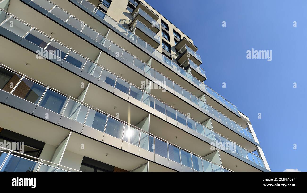Modern apartment building in sunny day. Exterior, residential house ...