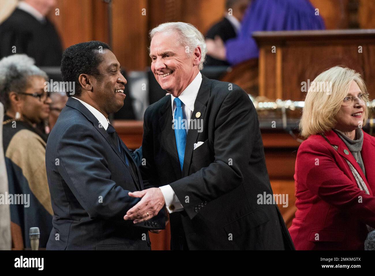 South Carolina Gov. Henry McMaster greets Rep. Jerry Govan, D ...