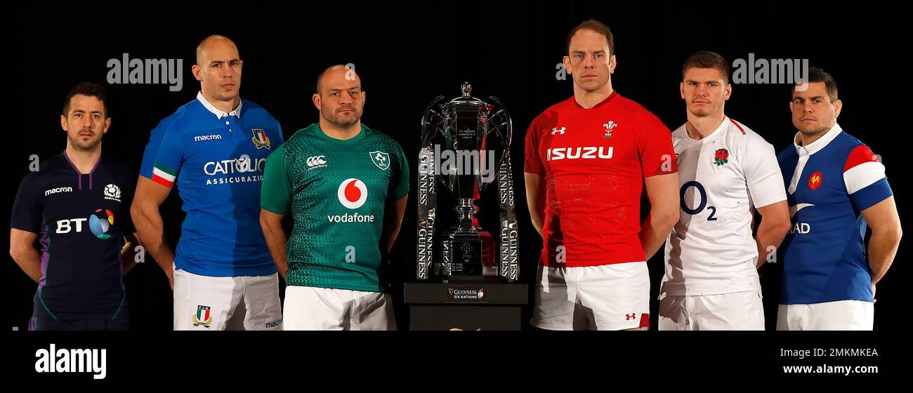 The team captains pose during a photocall for the launch of the Rugby ...
