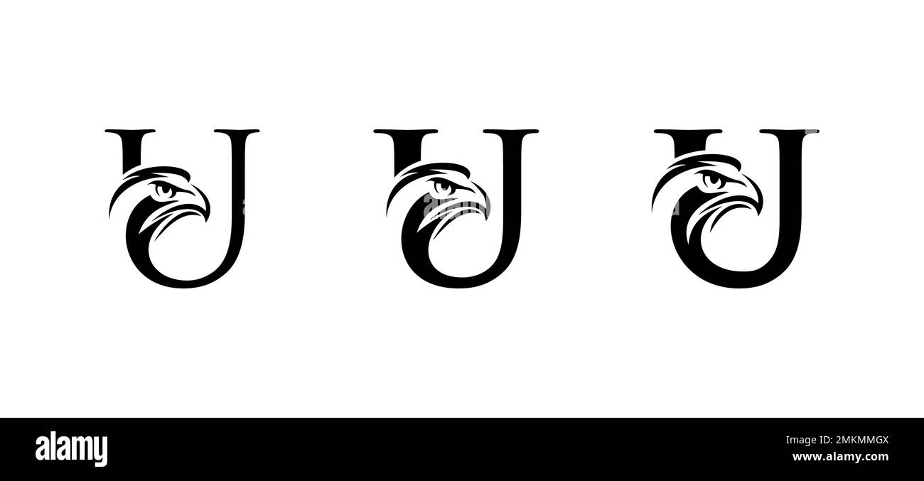 A vector illustration set of Monogram Eagle Logo Initial Letter U Stock ...