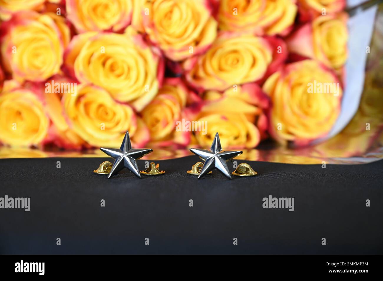 The silver star insignias are displayed before the promotion ceremony ...