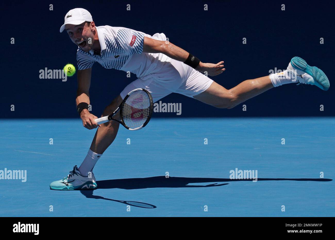 Spain's Roberto Bautista Agut makes a forehand return to Greece's ...