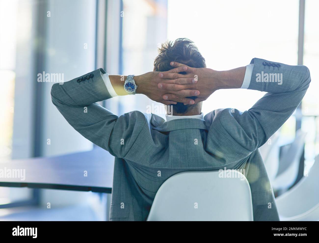 Success is shining on him. Rearview shot of a content businessman ...