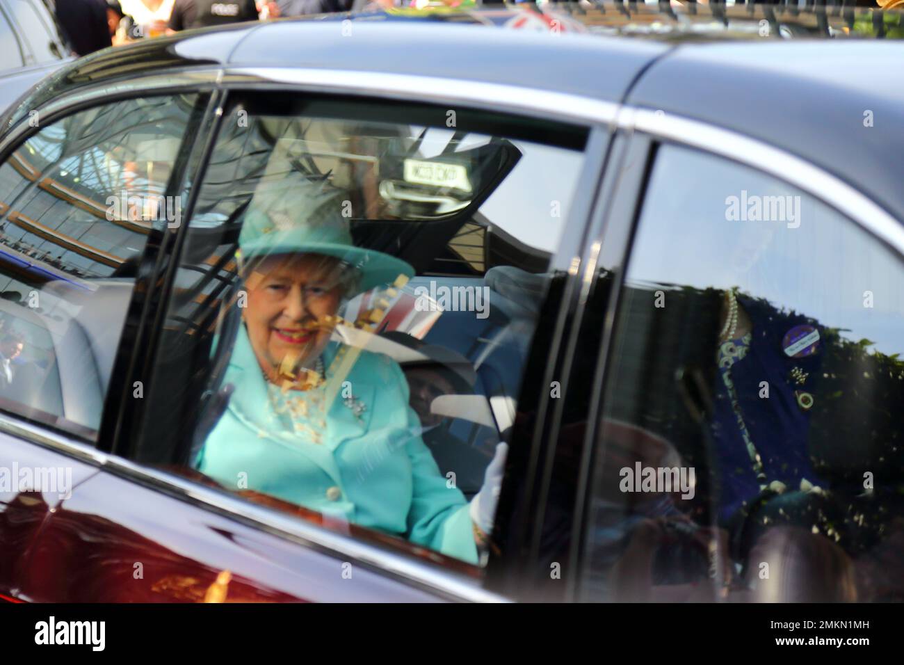 The Queen leaving Royal Ascot in the Bentley State limousine, Ascot, UK ...