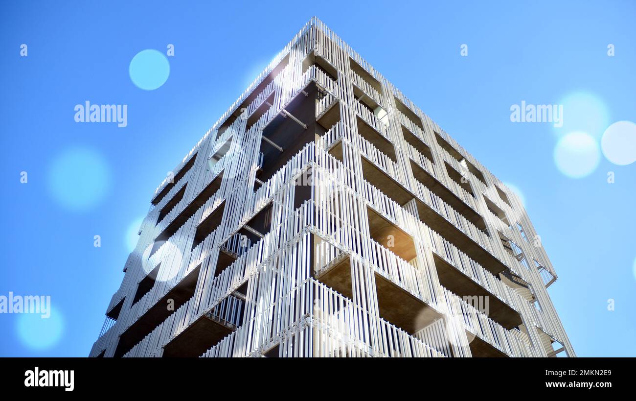 Modern apartment building in sunny day. Exterior, residential house ...