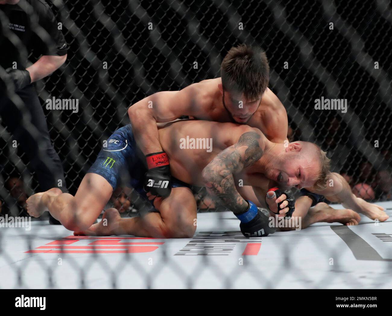 Henry Cejudo, above, wrestles with TJ Dillashaw during the first round ...